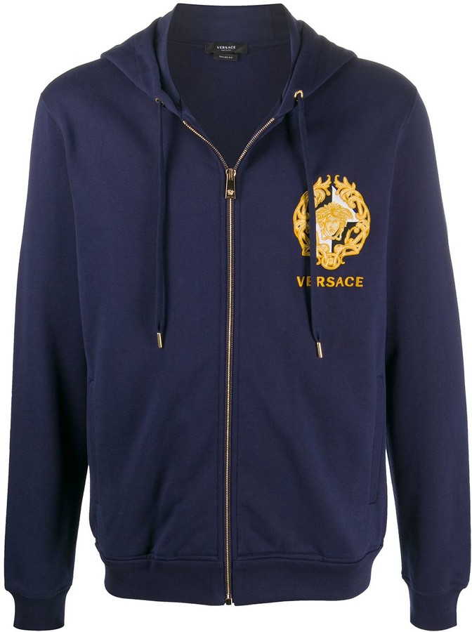 Versace Medusa embroidery zip-up hoodie - ShopStyle