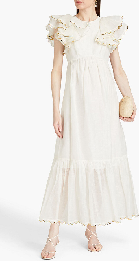 Zimmermann Ruffled linen and silk-blend maxi dress - ShopStyle
