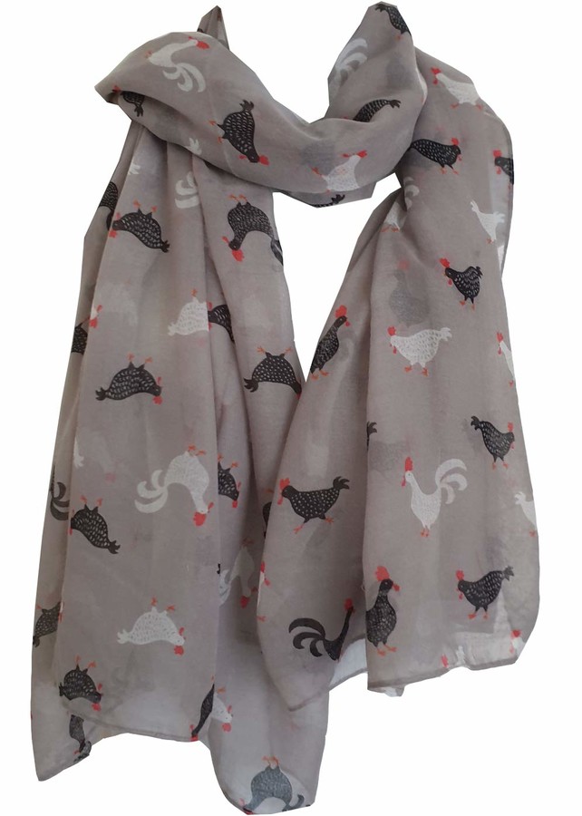 GlamLondon Women's Chicken Hen Rooster Print Scarf (A20 - Grey ...