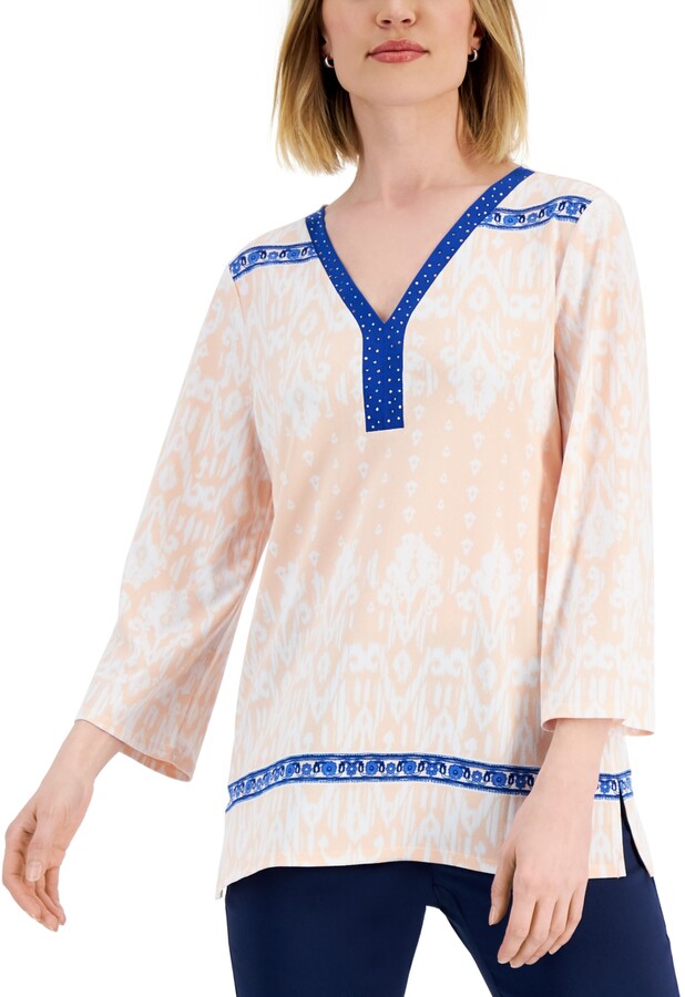 JM Collection Women's Embellished Ikat Top, Created for Macy's - ShopStyle
