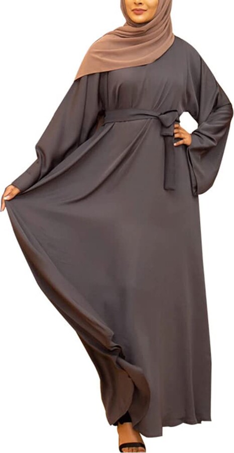 IWEMEK Women Abaya Muslim Dubai Kaftan Dress Solid Plain Full Length Loose Fit Long Sleeve Maxi ...