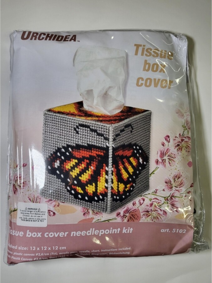 Orchidea Tissue box cover - needlepoint (half stitch) kit "Butterfly ...