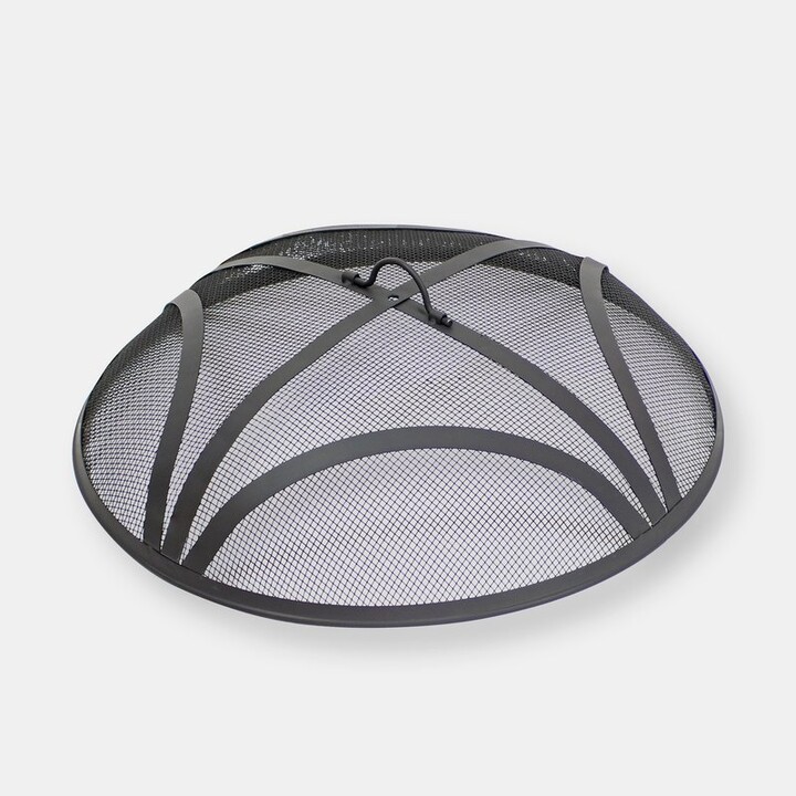 Sunnydaze Decor 24" Round Black Steel Spark Screen Fire Pit Mesh Wood ...