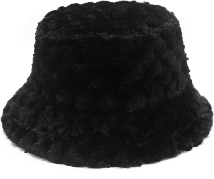 ZLYC Winter Fuzzy Bucket Hats for Women Warm Furry Faux Fur Hat Fluffy ...