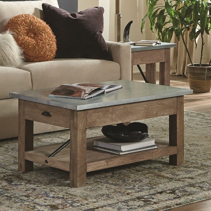 Carbon Loft Blitz Wood and Zinc Metal 36-inch Coffee Table with Shelf ...