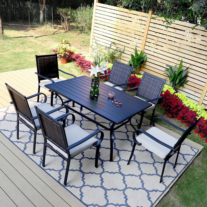 7pc Patio Dining Set with Steel Table & Chairs with Cushions - Captiva ...