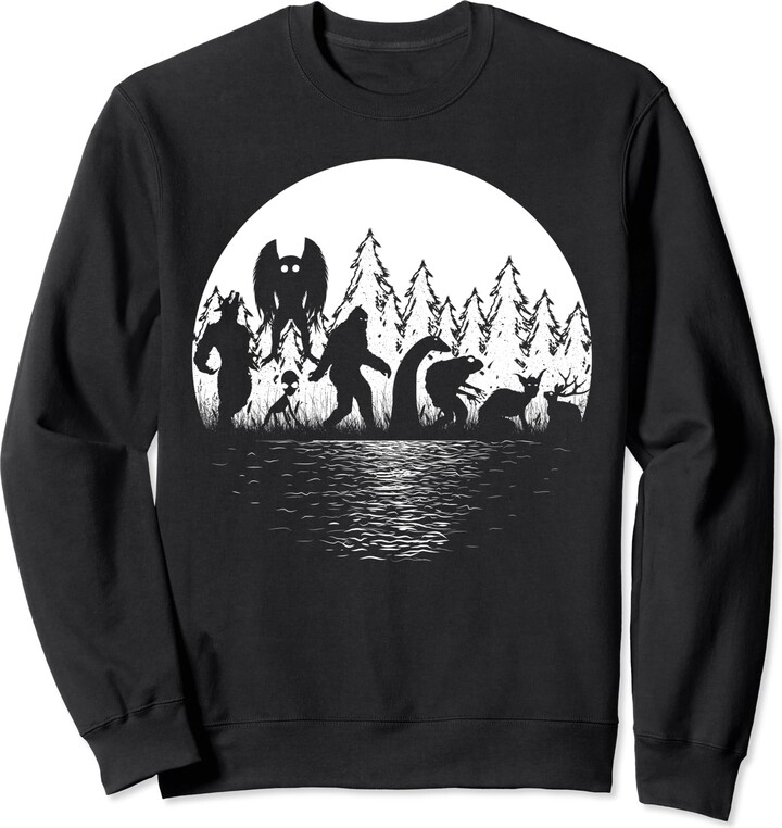 Thebigfoottz Co. Bigfoot Loch Ness Monster Mothman and Dogman! Cryptid Moon Sweatshirt ...