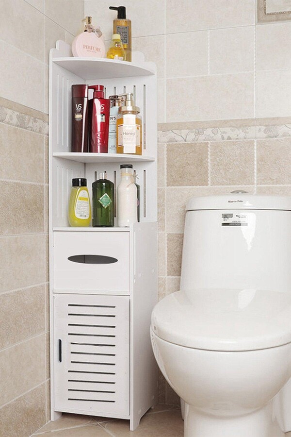Living and Home Narrow Bathroom Corner Storage Cabinet Standing Shelf ...