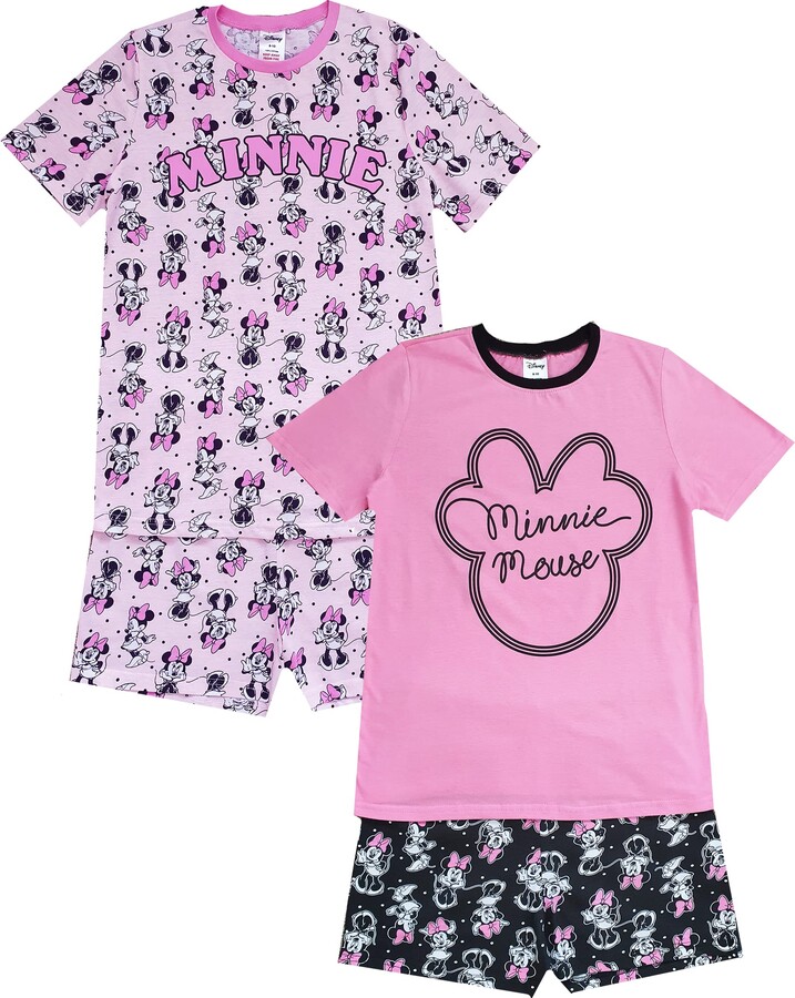 Kids Essentials Ladies Womens Disney Minnie Mouse Short Pyjamas 2 Pack ...