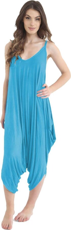 Crazy Girls New Womens Plain Ali Baba Hareem Suit Cami Strappy Oversized All in One Jumpsuit (L ...