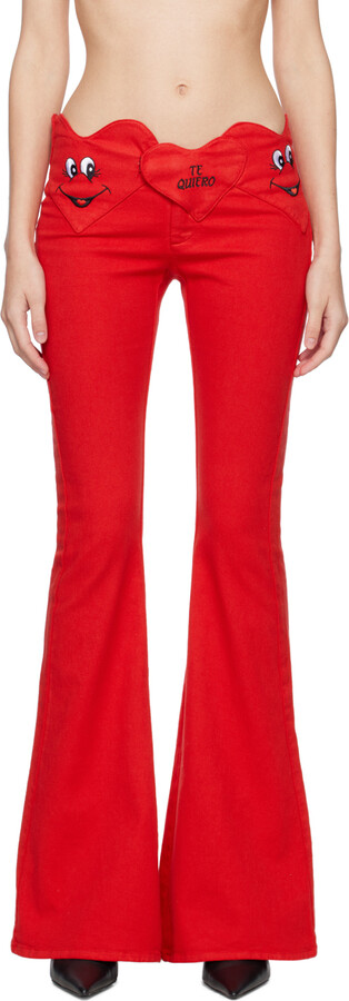 Abra Red Corazon Denim Trousers - ShopStyle Stretch Jeans