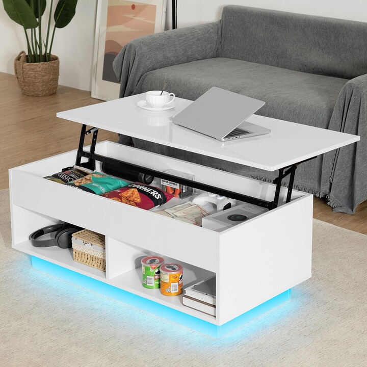 HOMMPA Lift Top Coffee Table with Hidden Storage LED Coffee Table ...