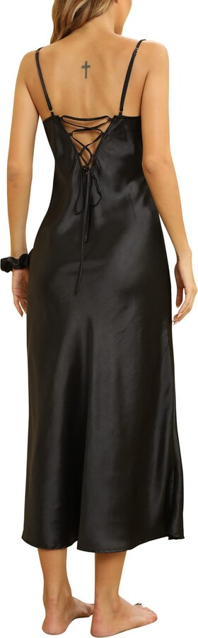 Alcea Rosea Women Satin Nightdress Sexy Long Chemise Negligee Criss ...