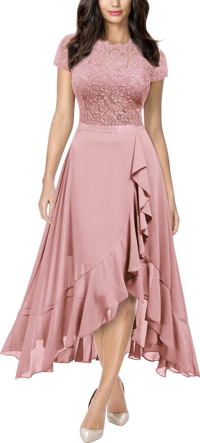 MIUSOL Women's Elegant Floral Lace Ruffle Evening Formal Wedding Guest ...