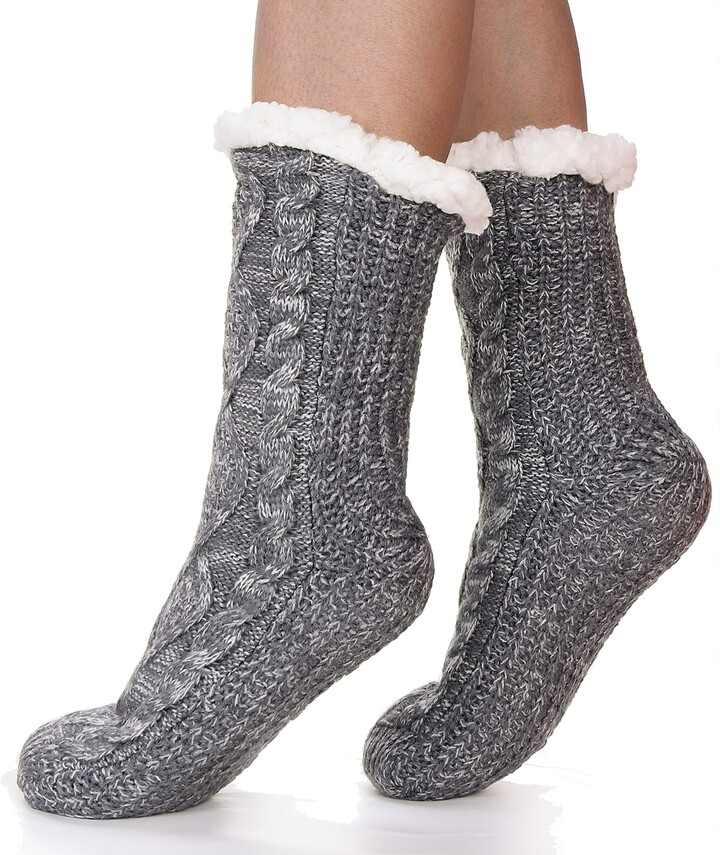 Sandsuced Fluffy Slipper Socks for Women Cosy Winter Warm Thick Thermal ...