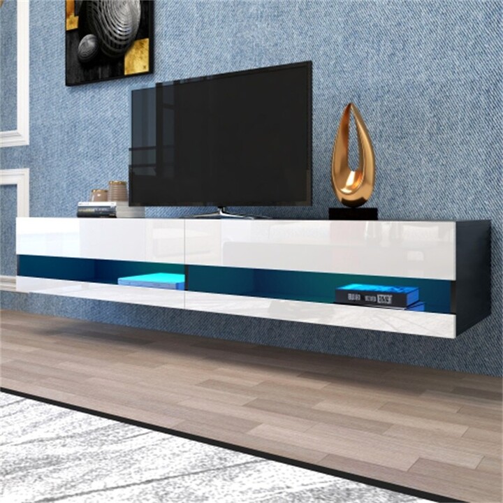 AOOLIVE White TV Stand with 20 Color LEDs with storage,shelves - ShopStyle