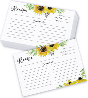 Outshine Co Outshine Premium Recipe Cards 4X6 Inches, Sunflower Design ...