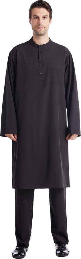 BIKETAFUWY Qamis Men's Plain Mao Collar Long Sleeve Ramadan + Trousers ...