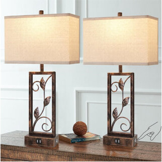 Lark Manor Farmhouse Touch Table Lamps Set Of 2 With USB Ports, 3-Way ...