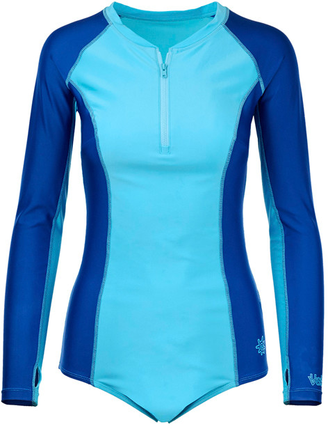 UV Skinz Women's One Piece Swimsuits Aqua/Navy - Aqua Long-Sleeve Zip ...