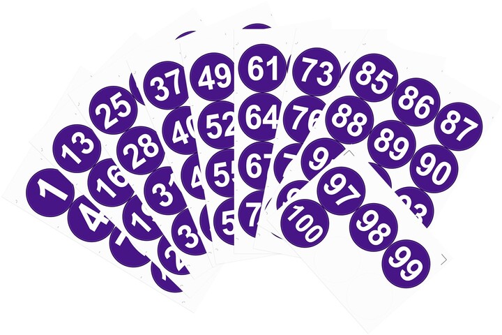 Unique Bargains Round Number Stickers 100mm Number 1-100 Self Adhesive PVC Label - Dark Purple ...