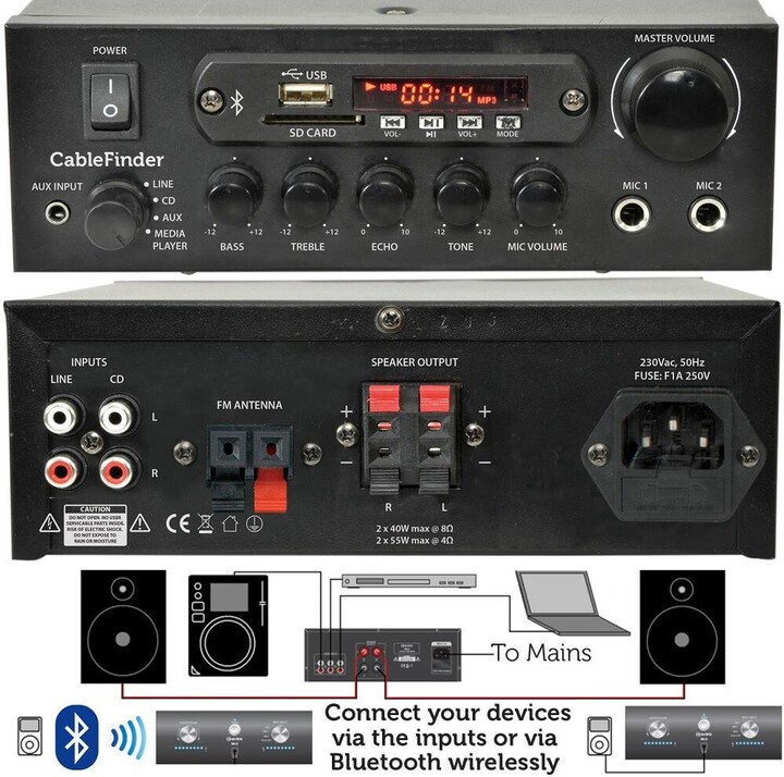 Loops Outdoor Bluetooth Speaker Kit 2x Black Karaoke Stereo Amp Garden ...