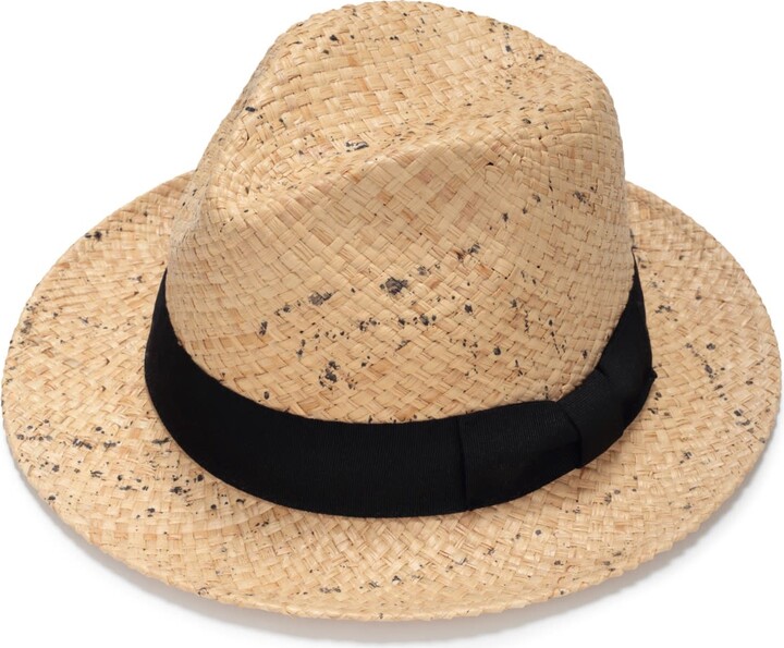 Justine Hats Women's Neutrals Straw Fedora Hat With Black Print Texture ...