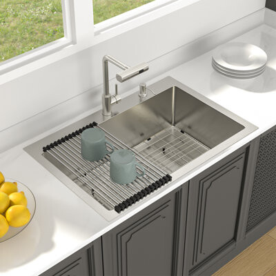 Lordear 33" L x 22" W Drop In Kitchen Sink with Pull-out Faucet 16 ...