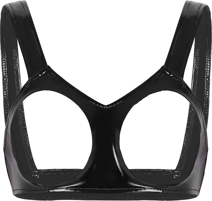 iiniim Womens Leather Wire-Free Unlined Bra Open Cup Exposed Bare ...