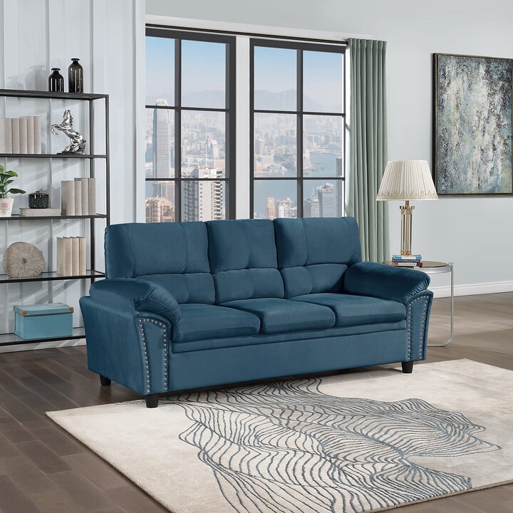 EMKK Upholstered Modern 3-Seater Loveseat Sofa Velvet Couch Scroll Arms ...