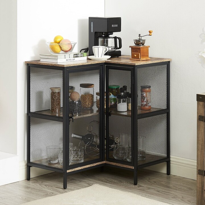 VECELO 3 Tier L-Shape Corner Cabinet with Doors and Storage Shelves ...