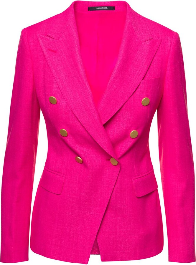 Tagliatore Fuchsia Double-Breasted Jacket with Gold-Tone Buttons in ...
