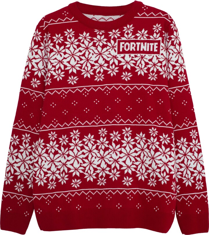 Popgear Men's Fortnite Fair Isle Knitted Jumper Burgundy Sweaters ...