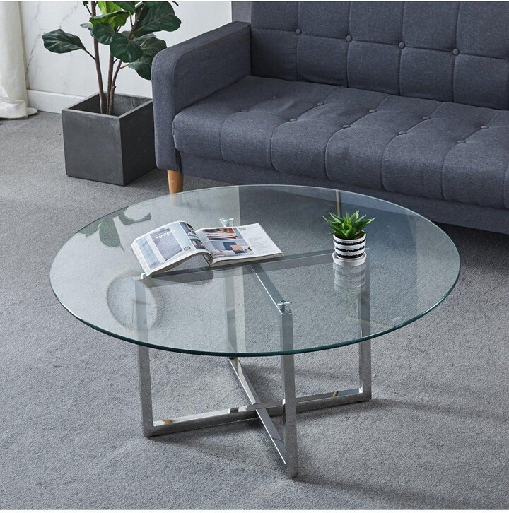 Living and Home Round Glass Coffee Table with Metal Base - ShopStyle