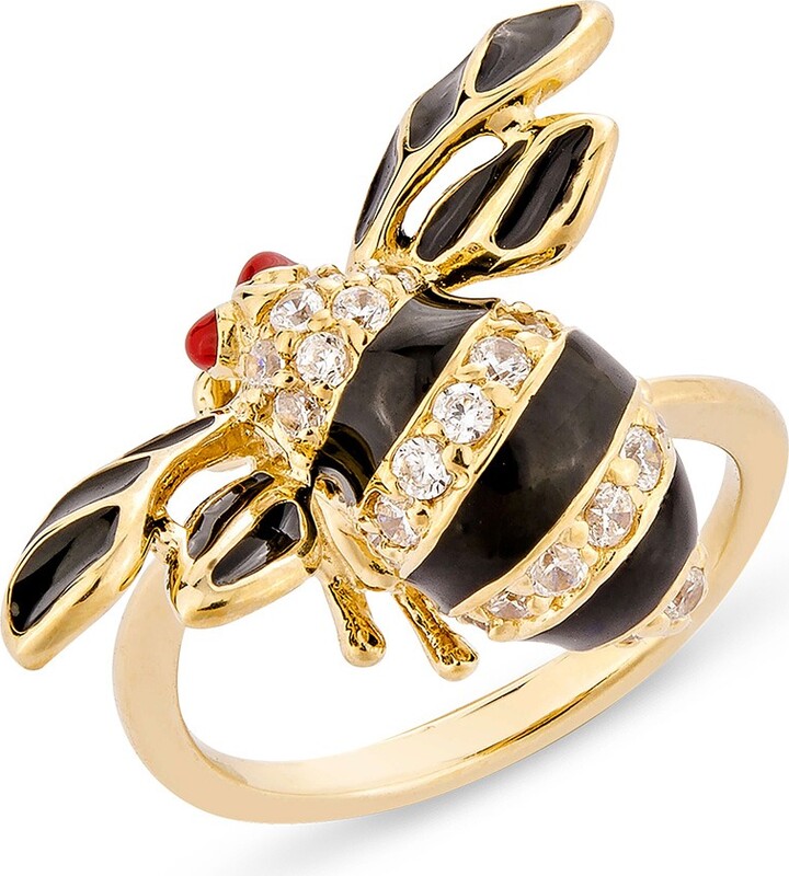 SALLY SKOUFIS - Queen Bee Ring With Man Made White Diamonds & Black ...