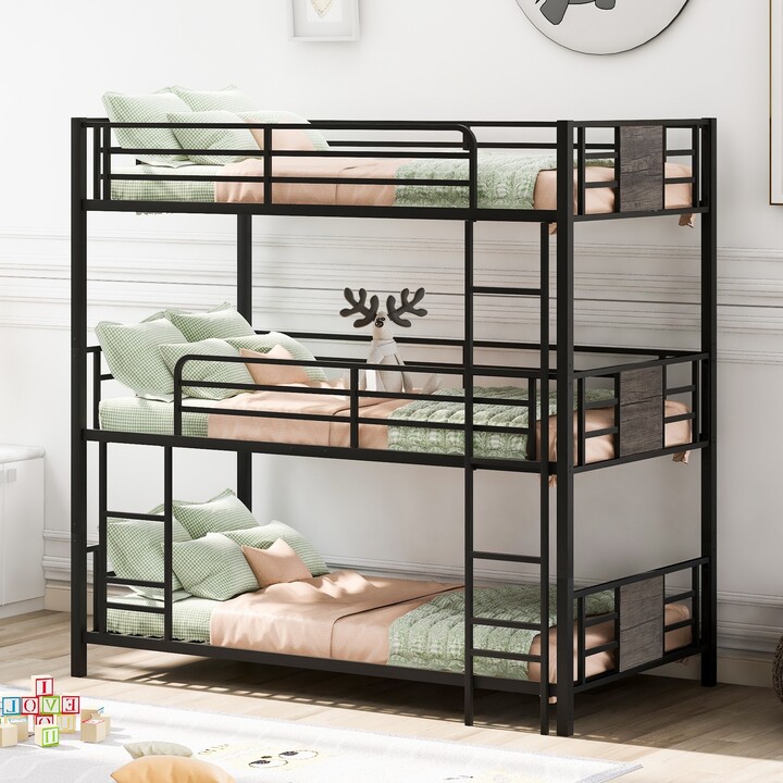 RASOO Twin Size Triple Metal Bunk Bed Top Bunk Full-length Guardrail ...