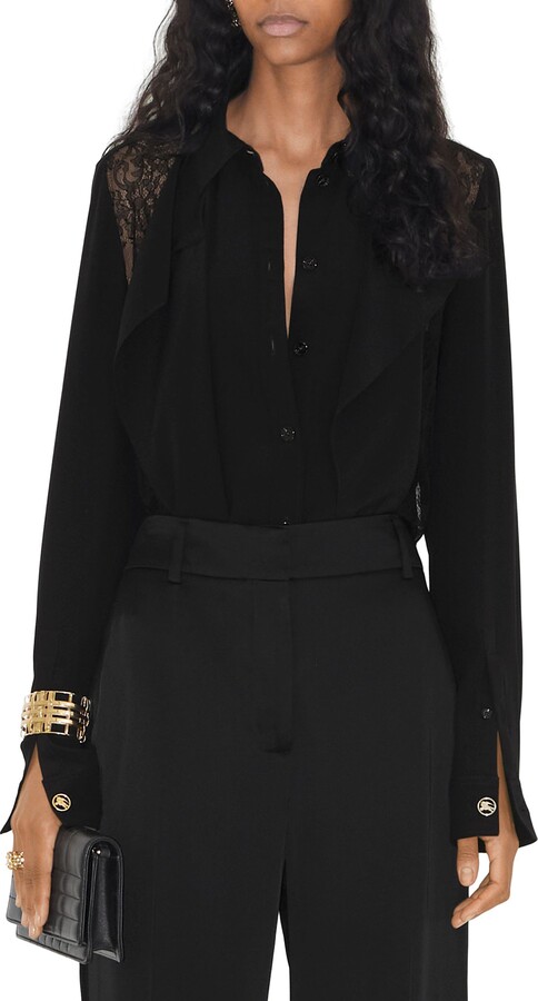 Burberry Veronica Lace Inset Silk Blouse - ShopStyle Tops