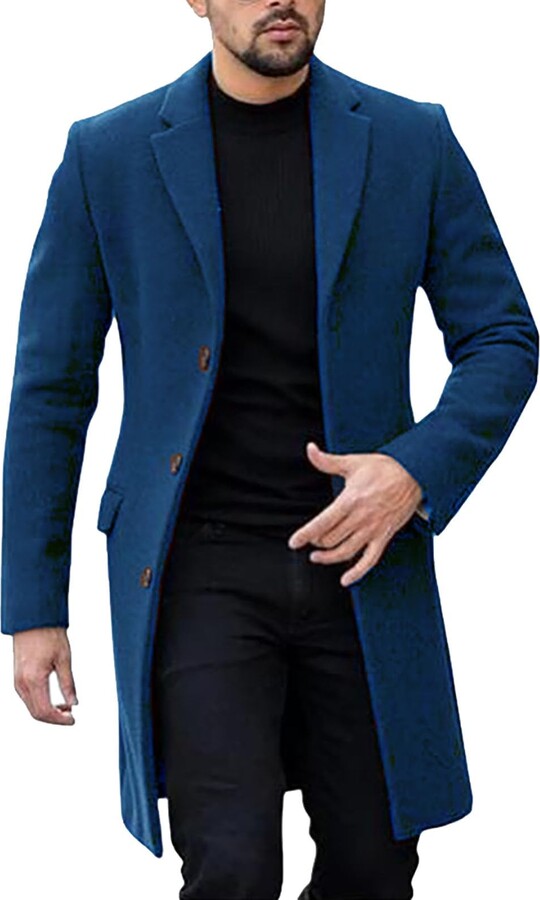 Generic Mens Long Coat Men's Wool Coat Long Winter Jacket Business Slim ...