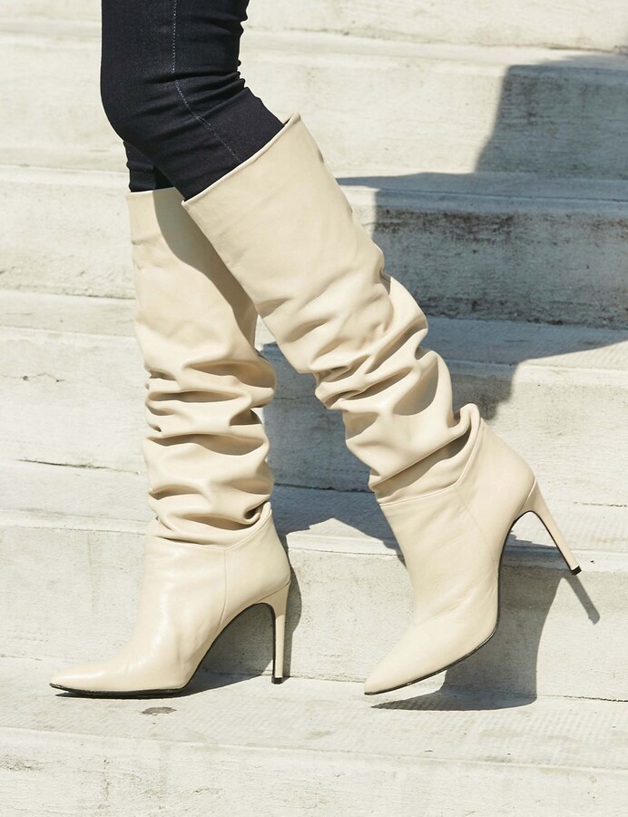 SOSANDAR Leather Stiletto Heel Knee High Boots - ShopStyle