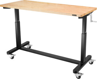 WORKPRO Adjustable Work Table, Wooden Top Workbench with Casters and ...