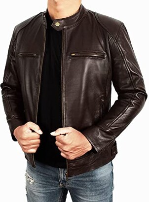 Fashion_First Mens Leather Jackets Brown Motorcycle Vintage Racing ...
