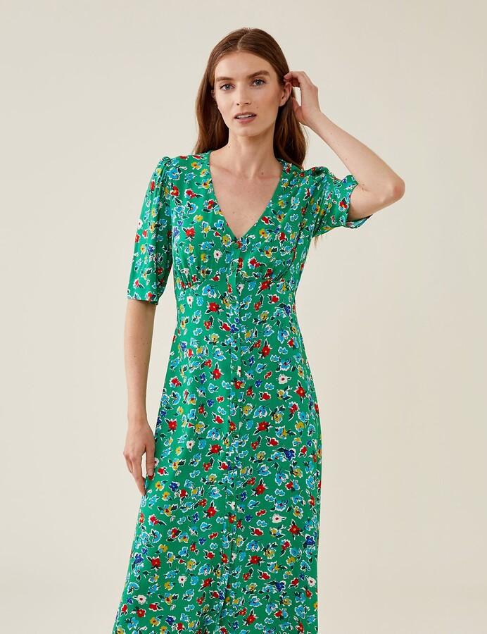Finery London Floral V Neck Short Sleeve Midi Tea Dress Shopstyle