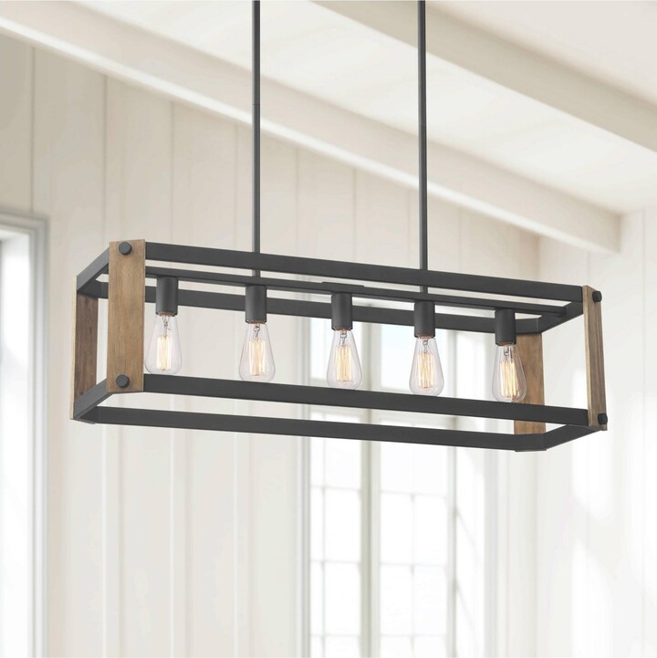 Possini Euro Design Cameron Black Ash Wood Finish Linear Rectangular Pendant Chandelier 36 1/4 ...
