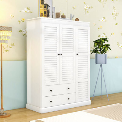 Lark Manor 3-Shutter Door Wardrobe Armoire with Hanging Rail, Shelves ...