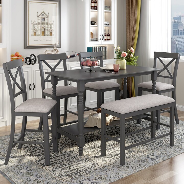 Toswin Modern Minimalist 6 Piece Counter Height Dining Table Set Wooden ...
