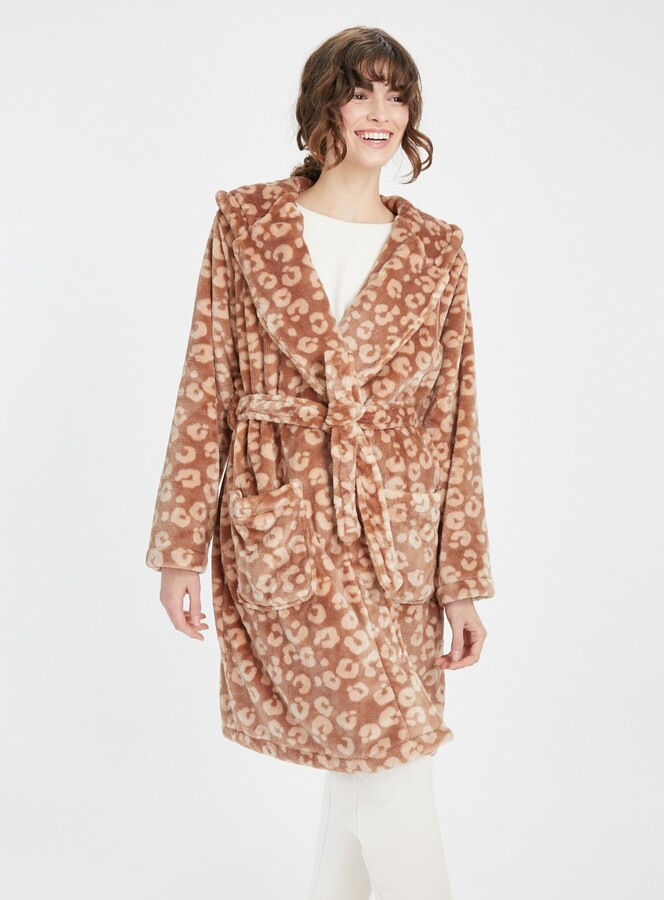 Tu Brown Animal Print Fluffy Dressing Gown - ShopStyle