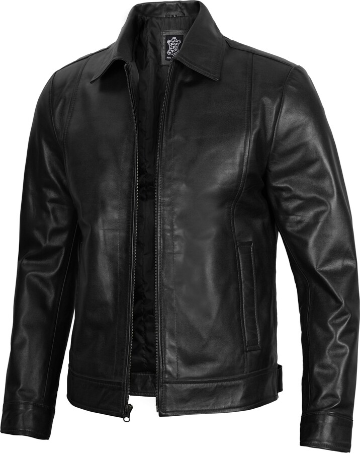 fjackets Mens Black Leather Jacket - Real Lambskin Moto Biker Mens ...