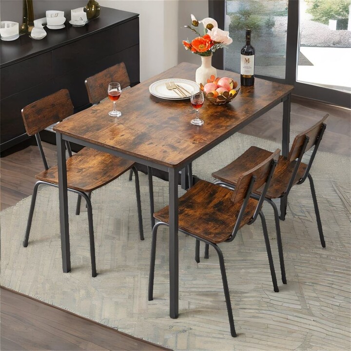 DEVERA Rustic Brown Particle Board Dining Table and Chair Set - ShopStyle