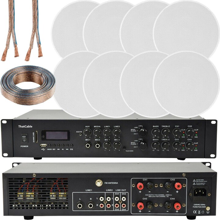 Loops 800W Bluetooth Sound System 8x 120W Slim Ceiling Speaker 4 Zone ...