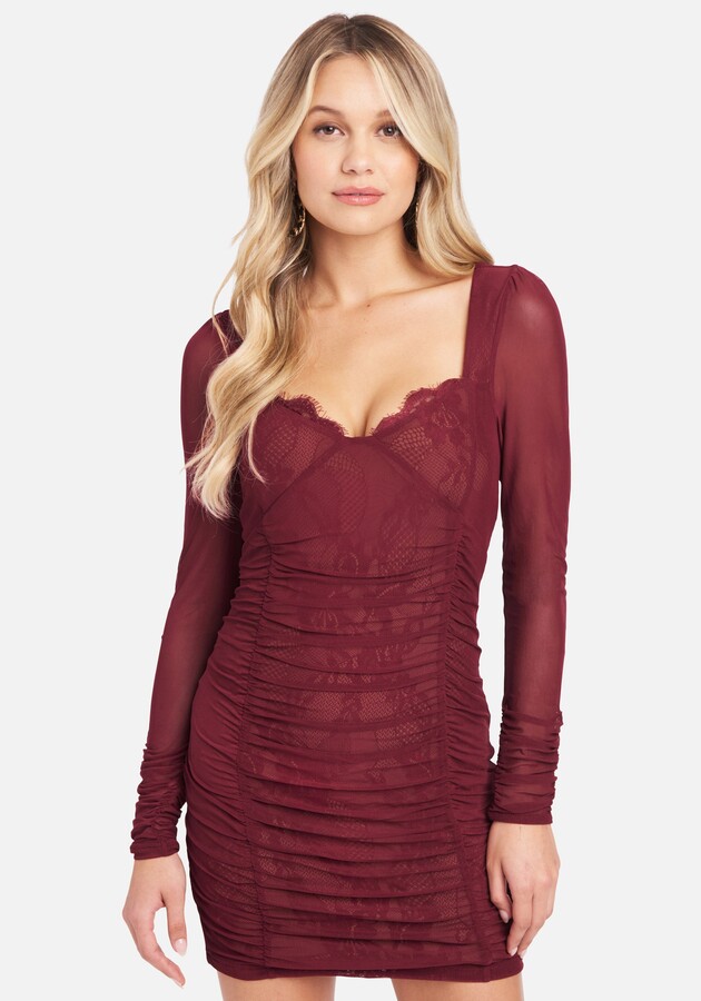 Bebe Puff Sleeve Mesh And Lace Dress - ShopStyle